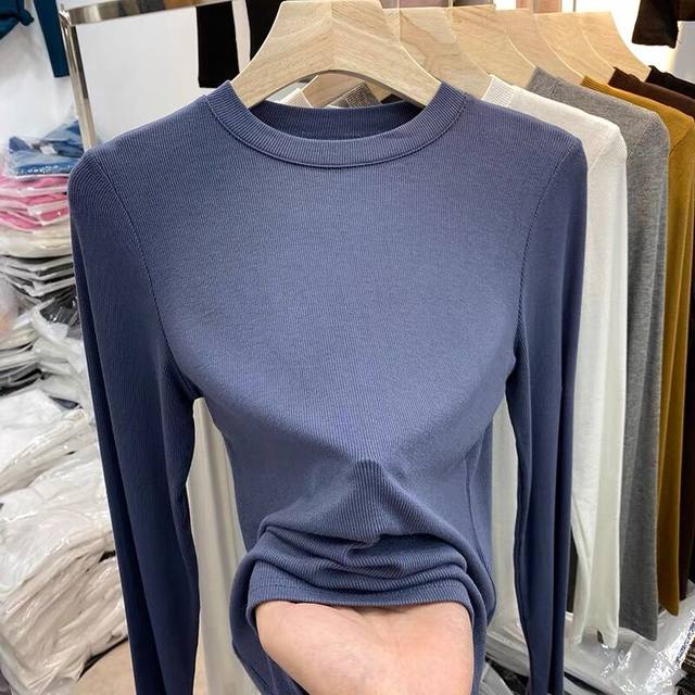 European round neck threaded long-sleeved T-shirt 2024 autumn and ...