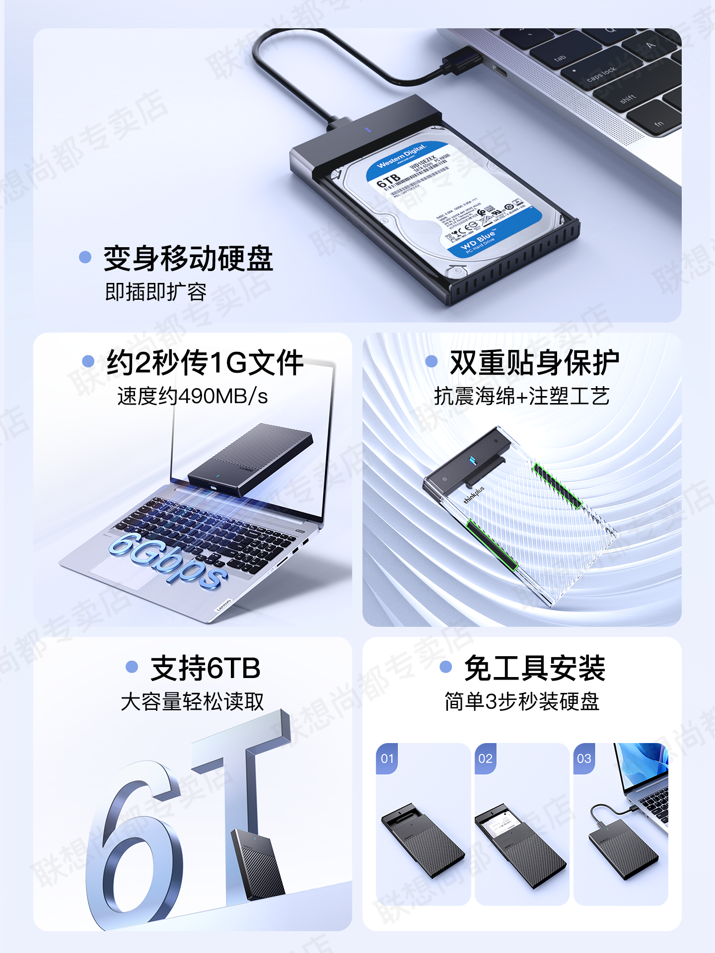 Boîtier Externe pour Disque Dur SATA USB 3.0 2,5 Pouces Lenovo