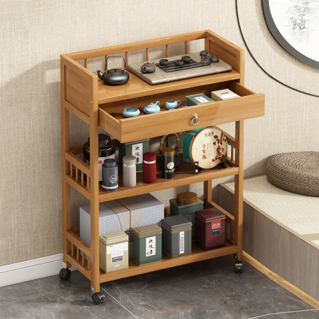 Tea shelf rack solid wood tea storage cabinet living room small bogu ...