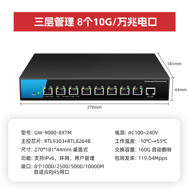 Sensory 2.5G switch 6-port 9-port light management 10G switch with 10G ...