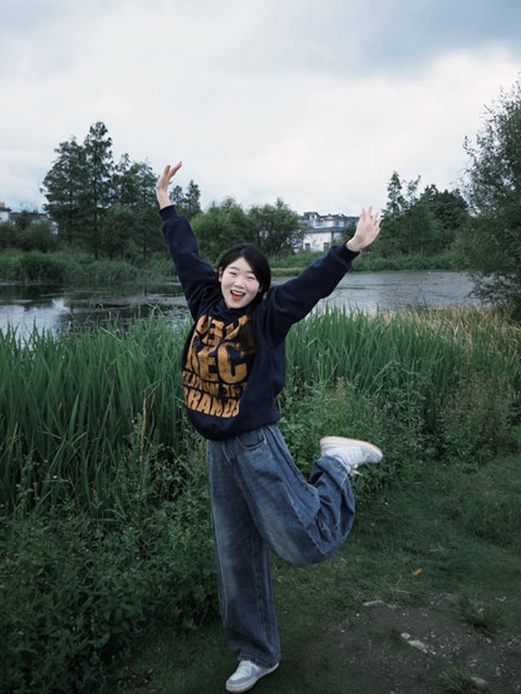 Guo Chao brand mottled printed American retro hooded sweater female ...