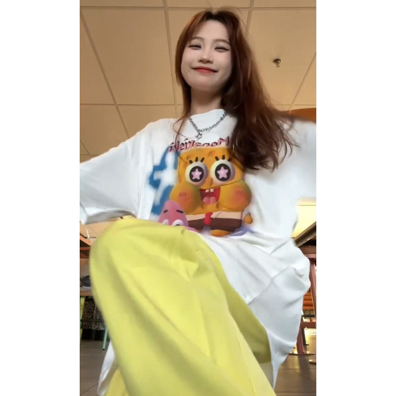 Fun sponge baby white short -sleeved T -shirt female summer 2023 new ...