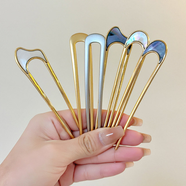 Hairpin artifact 2024 new hairpin mother-of-pearl U-shaped hairpin ...
