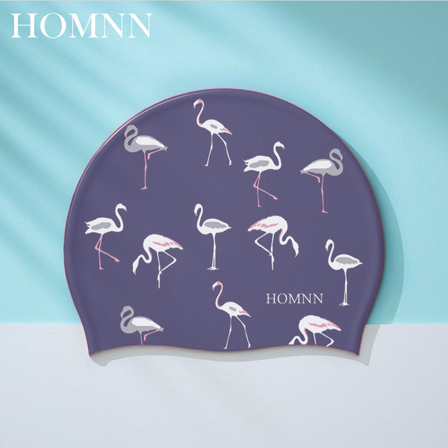 Purple printed silicone swimming cap for women adult waterproof ear ...