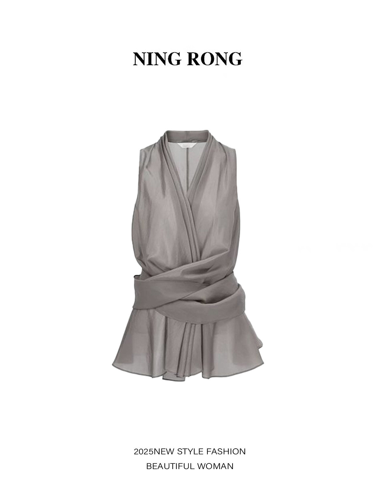 NINGRONG sleeveless v-neck shirt for women in summer French elegant waist vest top