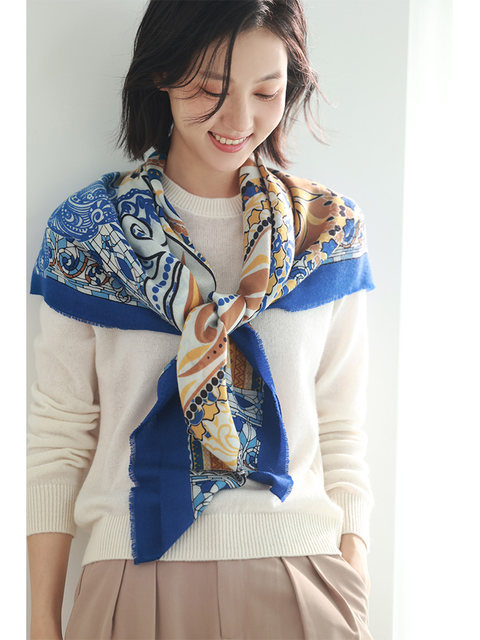 Blue scarf for women 2025 new wool square scarf triangle shawl spring ...