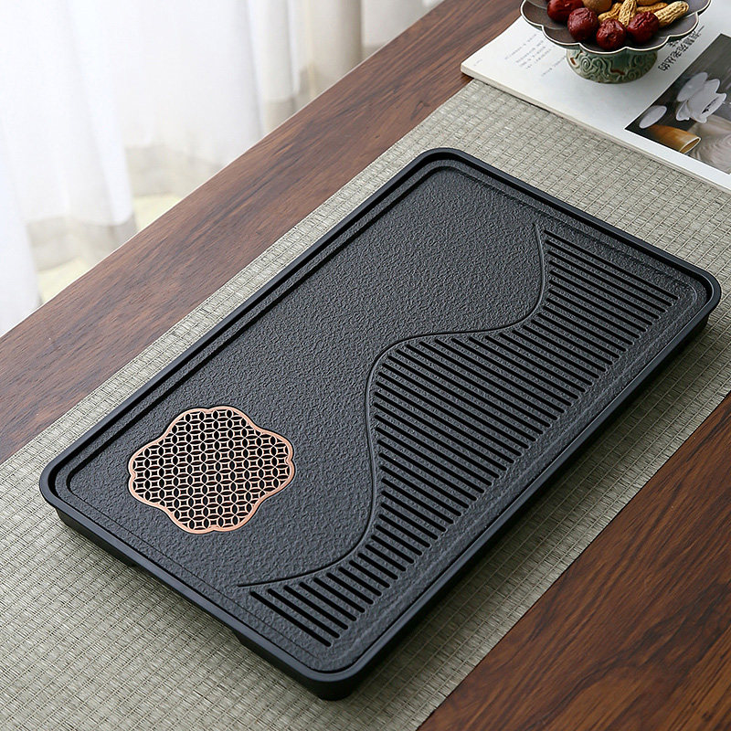 Black Gold Porcelain Stone Tea Tray Set for Modern Tea Enthusiasts