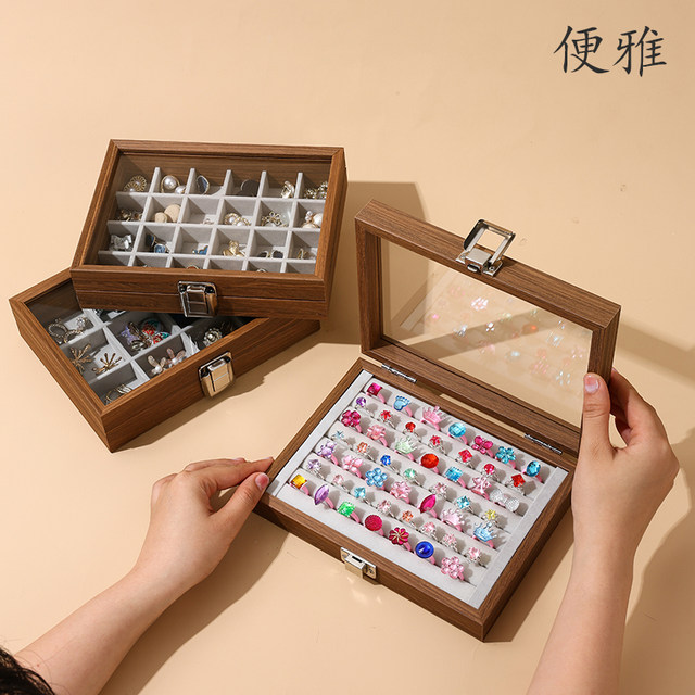 Ring box, ear stud storage box, earrings, walnut wood grain jewelry box ...