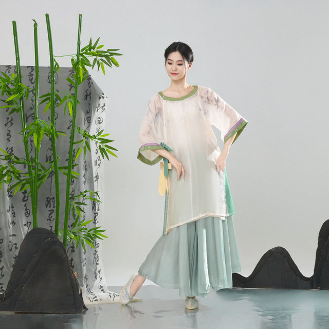 Jiuxiao original round neck shirt dance clothing antique print large ...