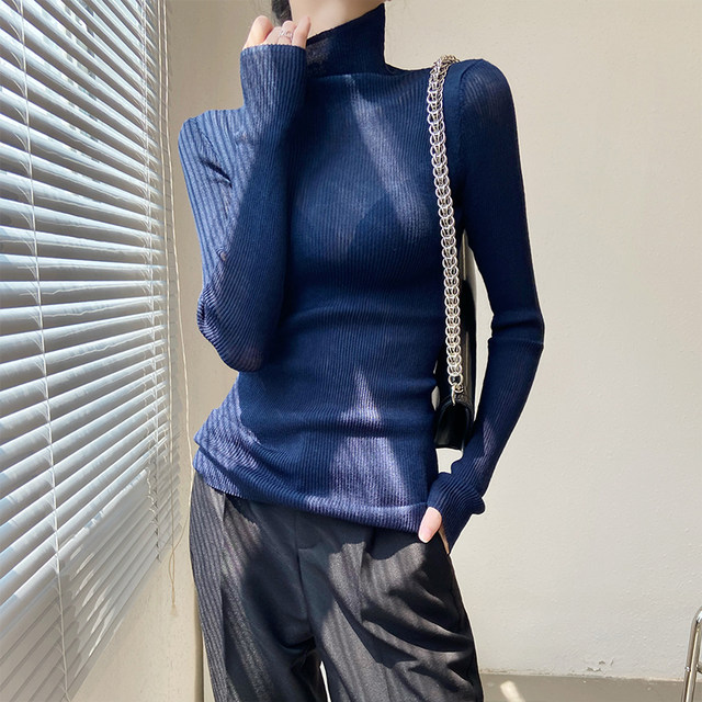 Slightly tall high -necked bottom shirt female autumn and winter thin ...