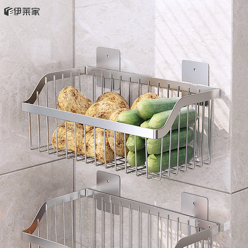304 Stainless Steel Kitchen Rack Wall-Mounted Storage Basket