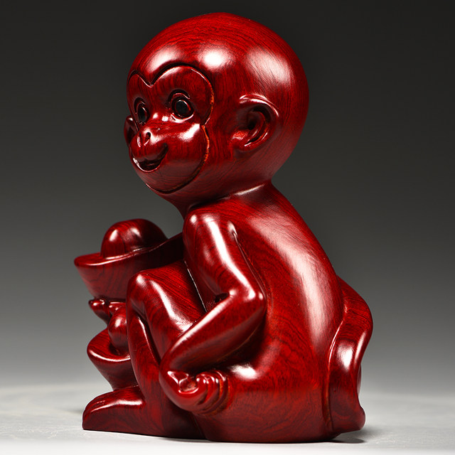 Red rosewood monkey carving ornaments twelve zodiac monkey wood monkey ...