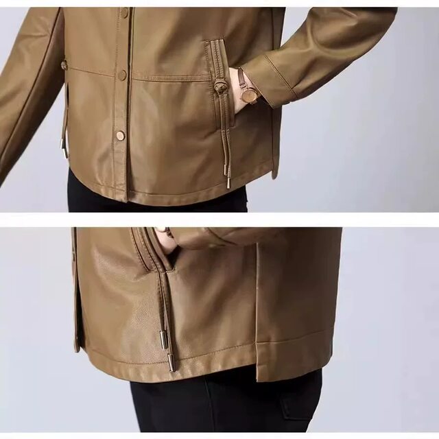 Haining women's leather jacket spring new short leather jacket women's ...