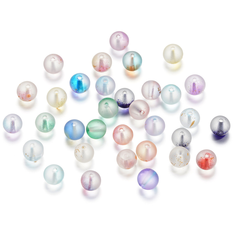 Dreamy frosted transparent multi-color glass beads loose beads round ...