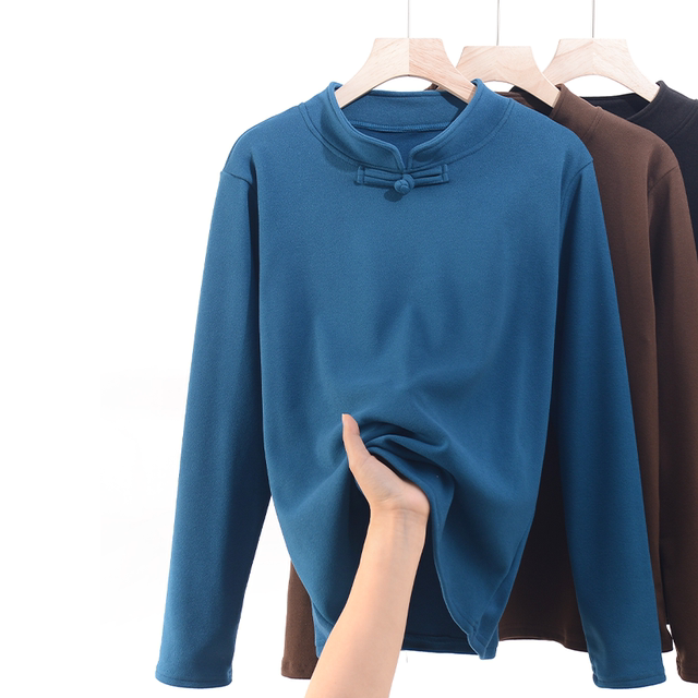 Autumn and winter velvet warm long-sleeved T-shirt Chinese style women ...