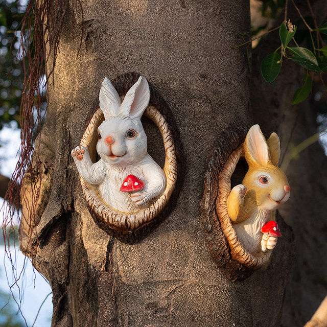 Garden decoration tree hole rabbit tree pendant courtyard gardening ...