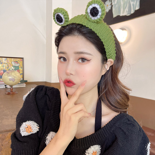 Cartoon temperament big-eyed frog cute headband women's face wash wool ...