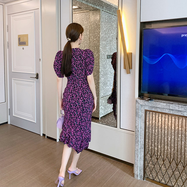 New Style Puff Sleeve Dress for Women Summer Retro Drawstring Feminine ...