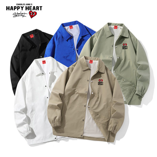 Charles Love Heart Spring Autumn and Winter Love Print Basic Lapel ...