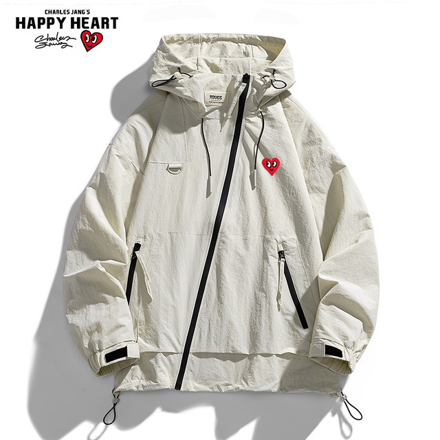Charles Heart Irregular Zipper Jacket Men's 2024 New Autumn Loose ...