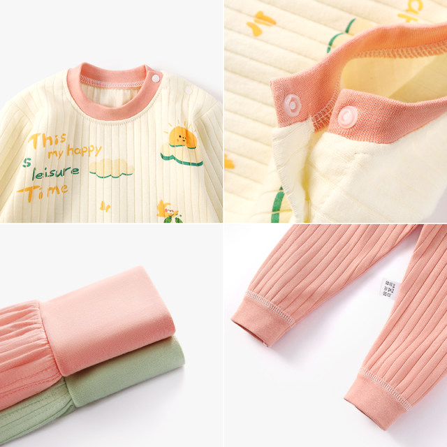 Baby autumn clothing set cotton high waist belly long johns male and female baby long-sleeved ...
