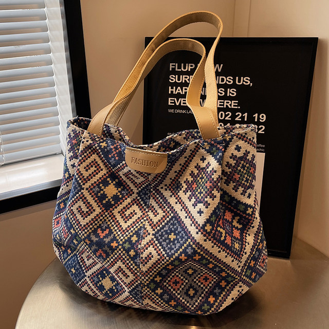 Large -capacity ethnic wind bag 2024 canvas commuting tot bag handbags ...