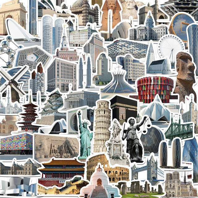 65 world -famous architectural stickers luggage laptop ipad computer ...