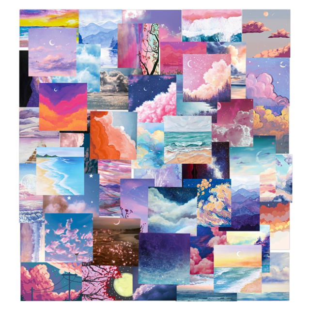 50 INS landscape oil painting stickers Personalized luggage box mobile ...