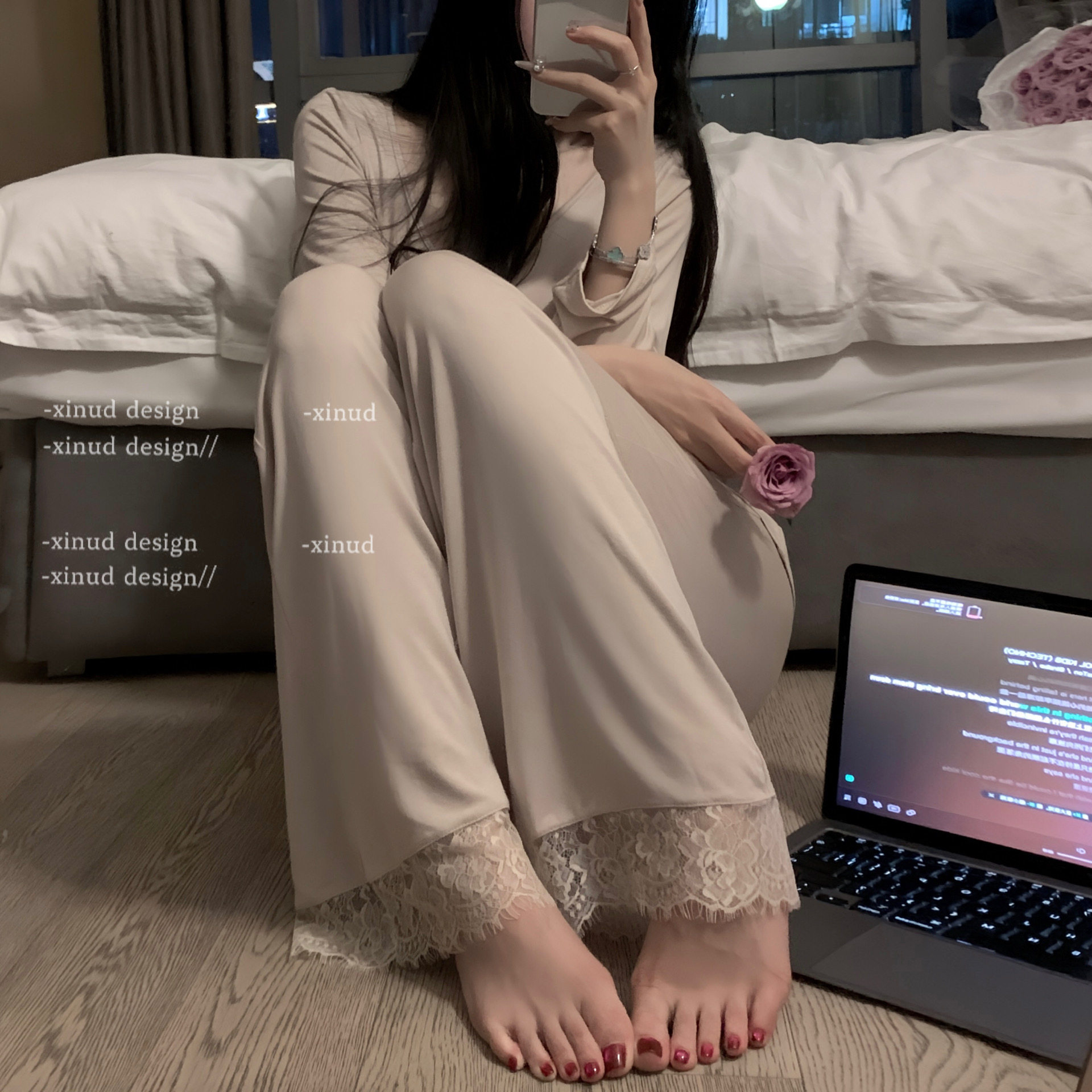 LA Pure Desire Back* Original Lace Irregular Design Pajamas Can Be ...