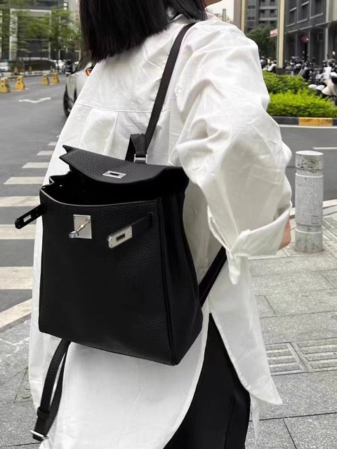 Kelly bag backpack leather female bag cowhide lychee pattern large ...