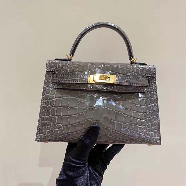 Crocodile pattern Kelly bag women's second generation mini bag genuine ...