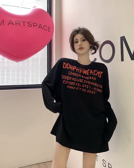 Hong Kong flavor ins letter long-sleeved T-shirt for women in autumn ...