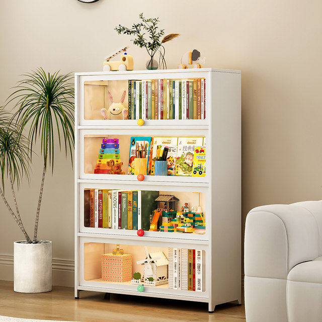 Steel dust-proof bookcase household children's display cabinet with ...
