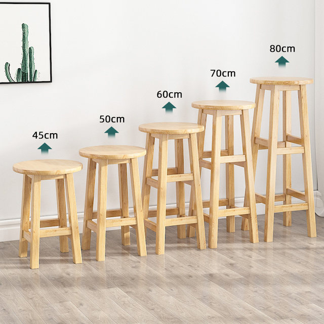 High stool solid wood round stool household wooden stool dining stool ...