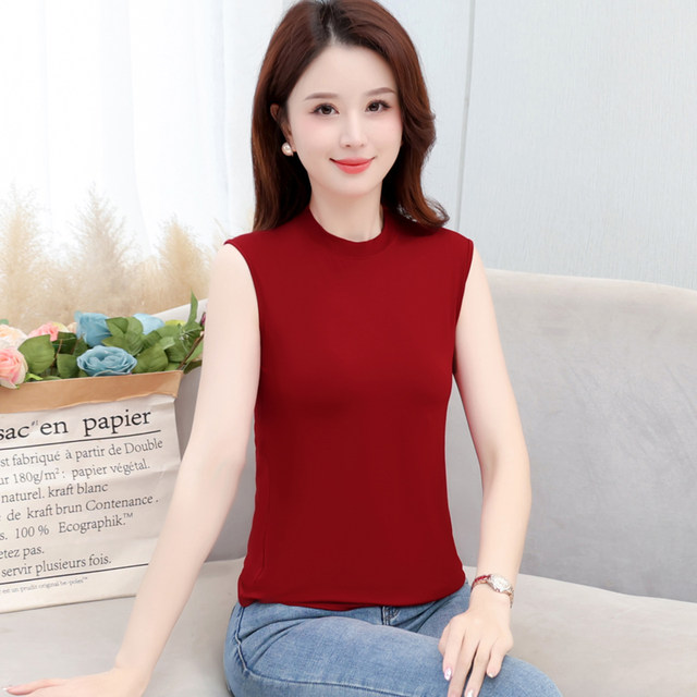 Modal round neck white vest female inner bottom shirt 2024 spring and ...