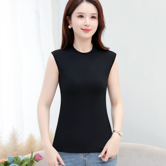 Modal round neck white vest female inner bottom shirt 2024 spring and ...