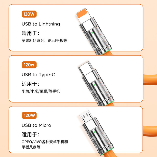 120W fast charging line three-in-one fast charging data line suitable ...