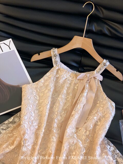 Guangzhou 13-Long Women's Pink Lace Hanging Neck Shirt Summer Diamond ...