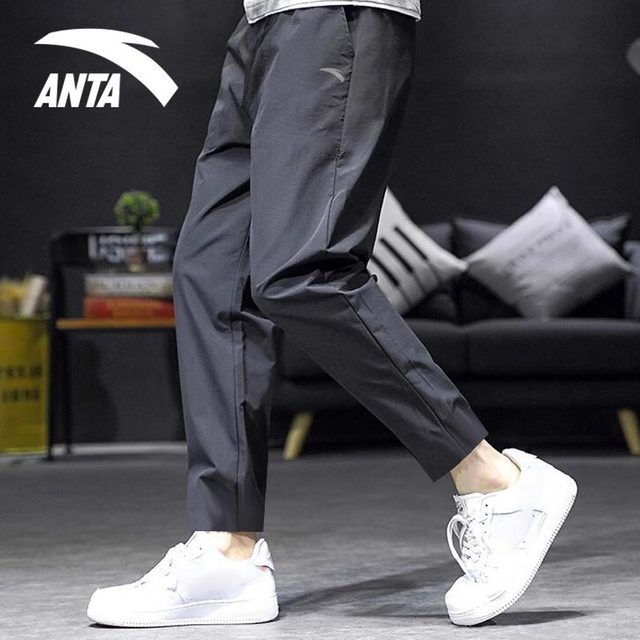 Anta sports pants men's summer black casual straight ice silk quick ...