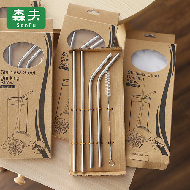 Very practical 304 stainless steel straw cold drink straw set ...