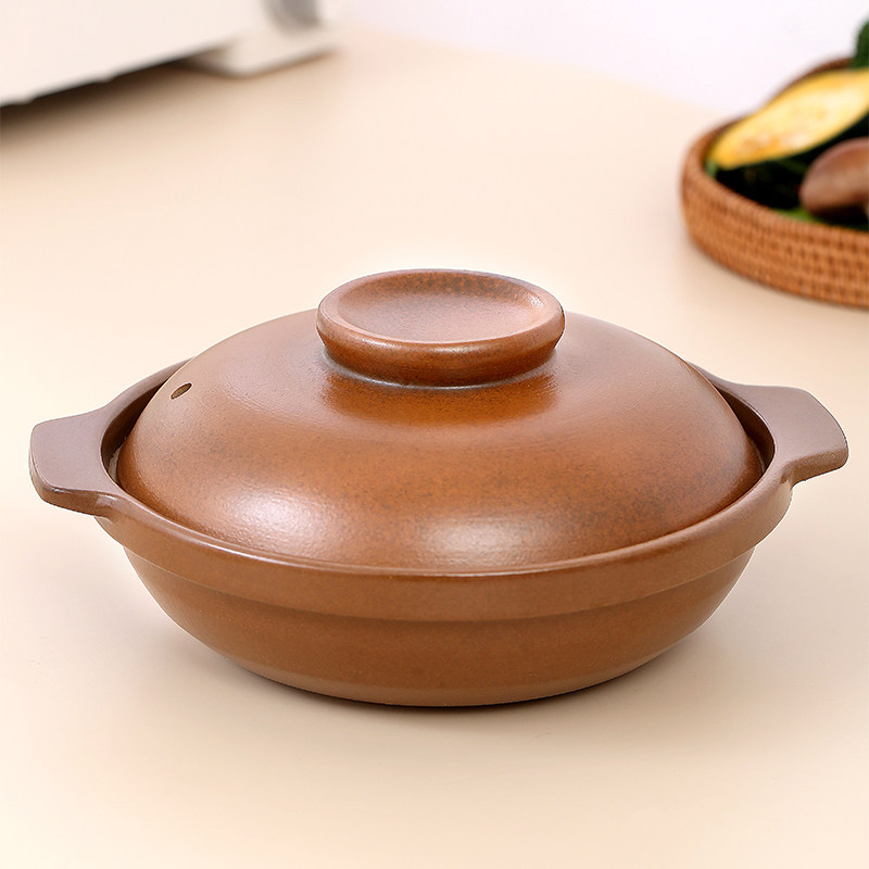 Shallow Casserole Stew Pot Shallow Pot Gas Old-fashioned Unglazed Clay ...