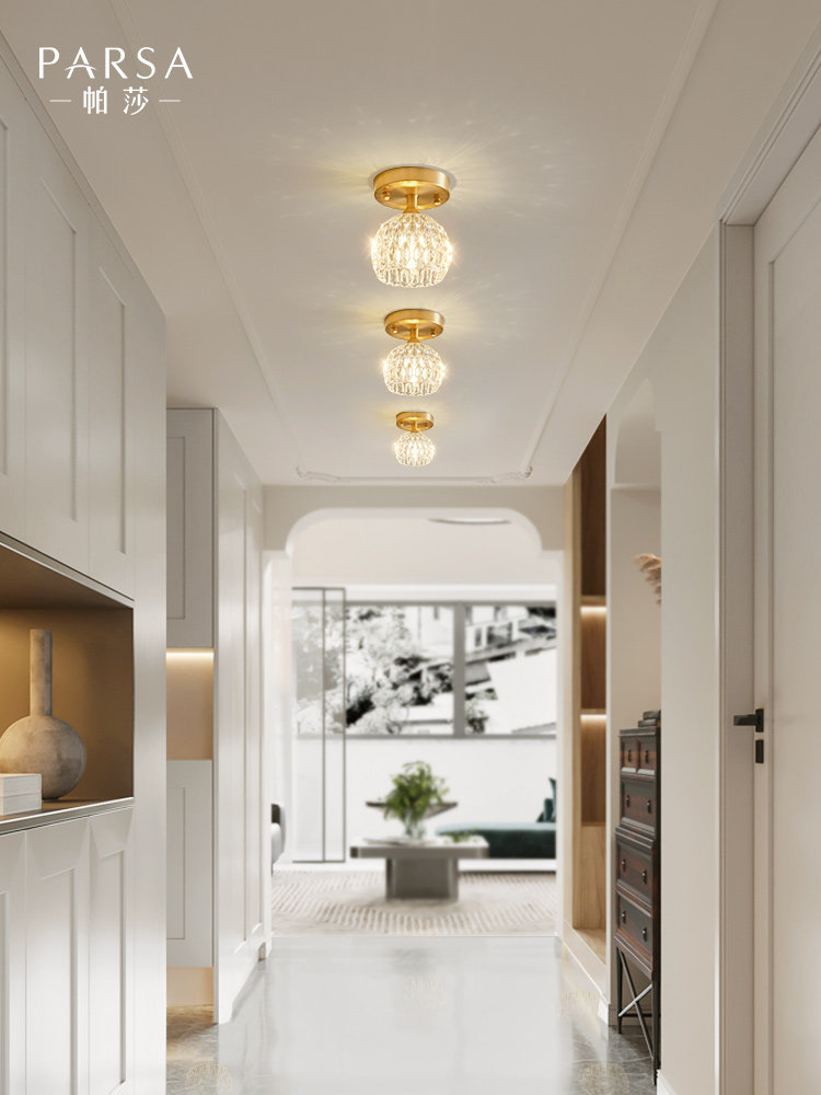 Pasha Copper Crystal Ceiling Light - Modern Aisle & Balcony Lighting