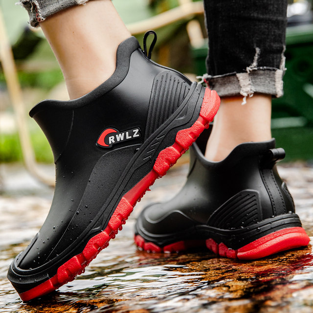 Rain boots men's waterproof shoes chef's shoes short-tube rain boots ...