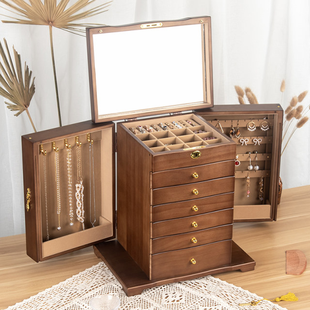 Solid wood jewelry box 2025 new multi-layer large-capacity jewelry box ...