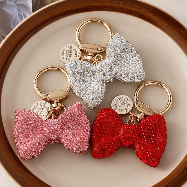 European and American full diamond bows car keychain Creative small tag ...
