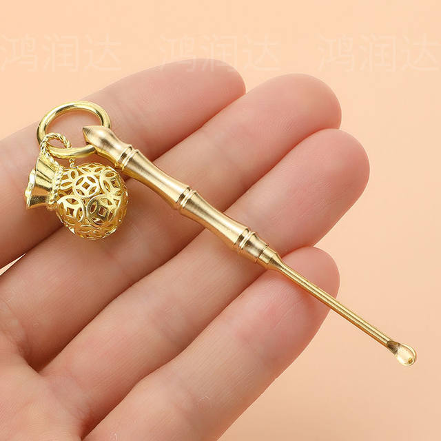 Pure copper toothpick ear spoon brass one-piece double-headed dual-use ...