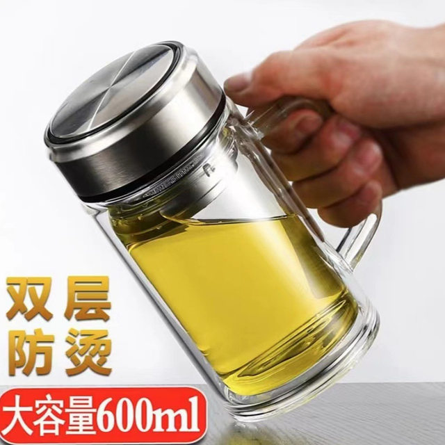 High-end temperature-sensitive double-layer glass with handle tea cup ...