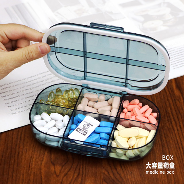 Large-capacity six-compartment medicine box for health care products ...