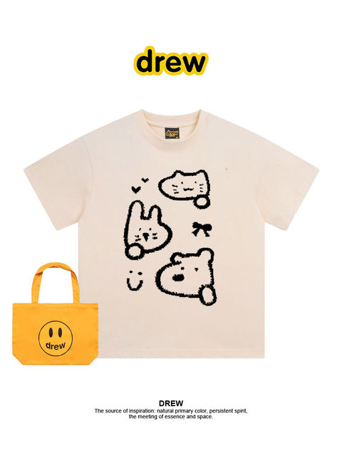 Drew smiley face line rabbit printed short-sleeved T-shirt in summer ...