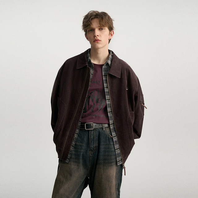 HeartBoon workwear American retro corduroy lapel flight jacket jacket ...